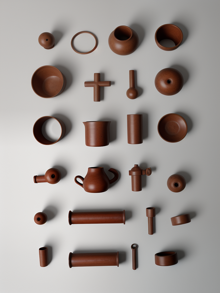 An Artistic Arrangement of Various Brown Clay Objects on a Surface