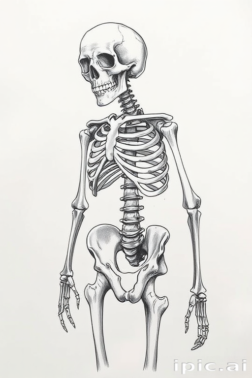 Detailed Illustration of a Human Skeleton Showcasing Anatomical ...