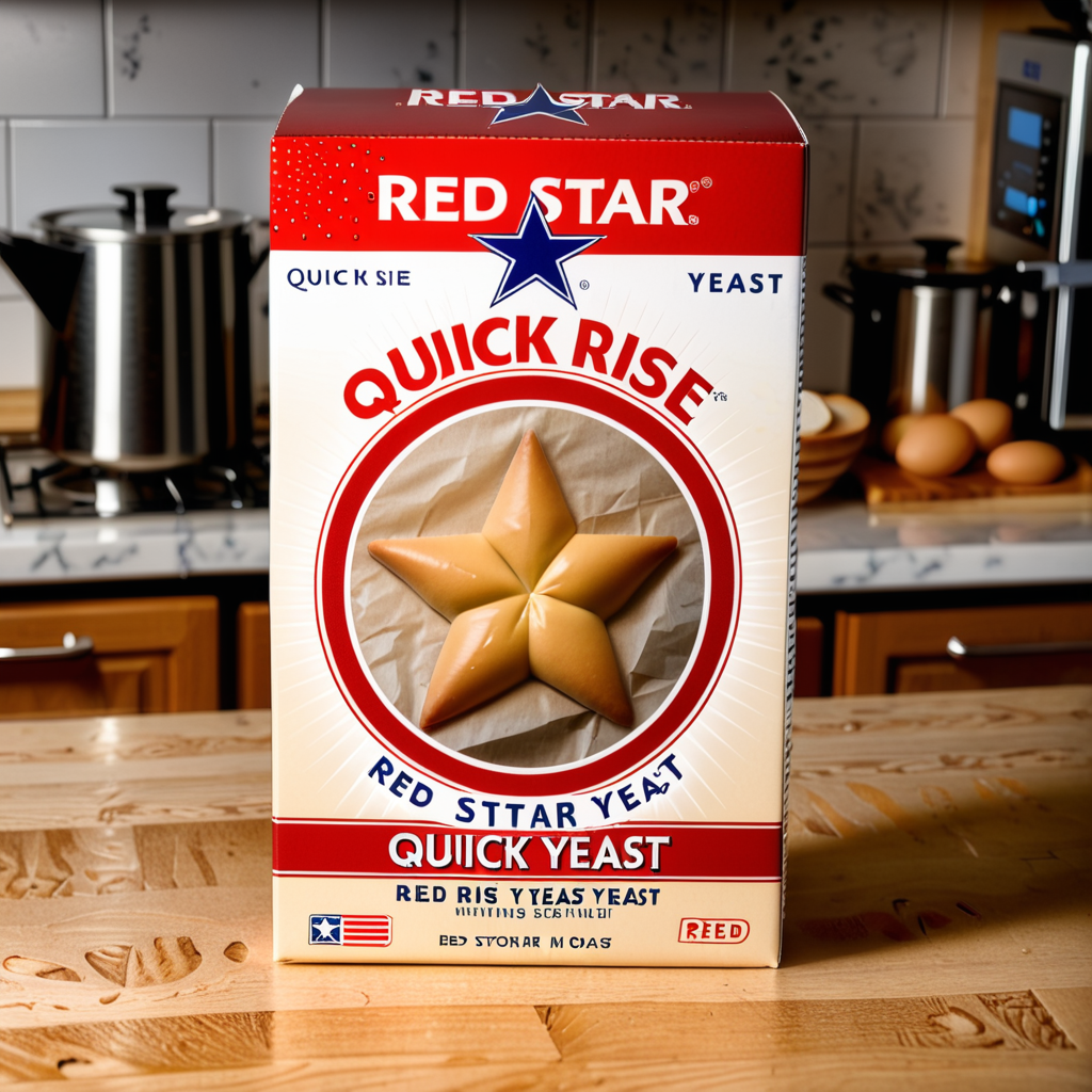 Red Star Quick Rise Yeast Packaging Featuring a Distinctive Star Design