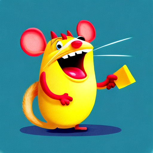 Realistic style, Cartoon of a angry rat siting on a peace of cheese ...