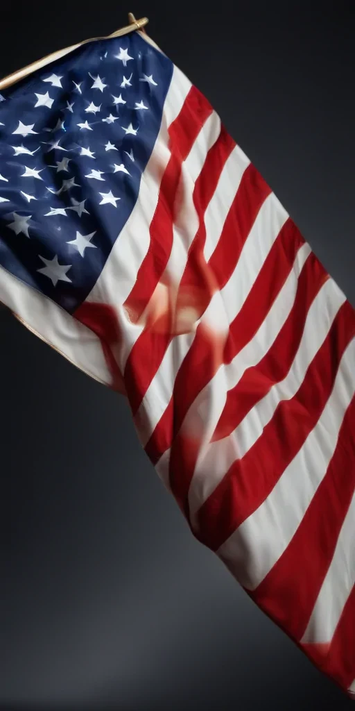 Waving American Flag Displaying Stars and Stripes Against a Dark Background