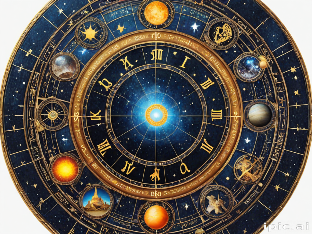 Celestial Chart Featuring Zodiac Signs and Planets in Cosmic Harmony