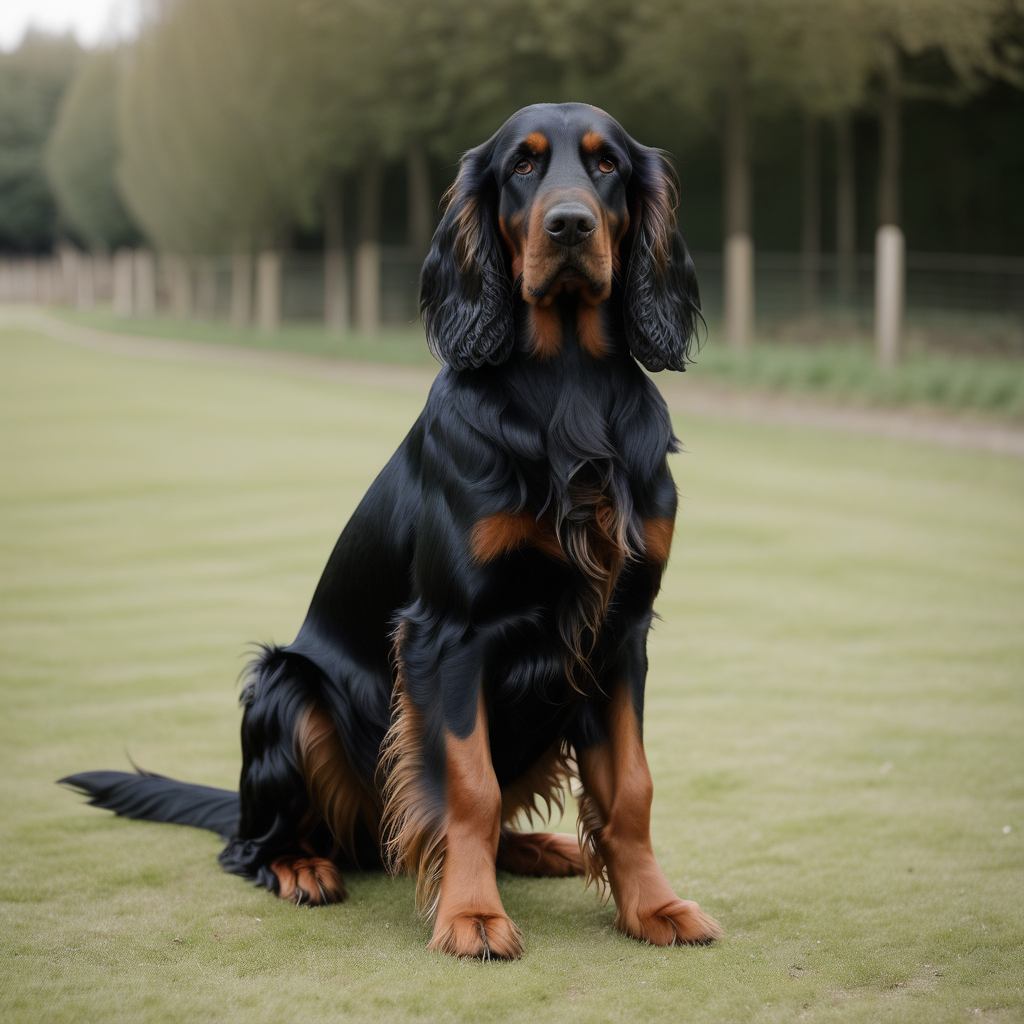 A Majestic Gordon Setter Sitting Proudly on a Lush Green Lawn