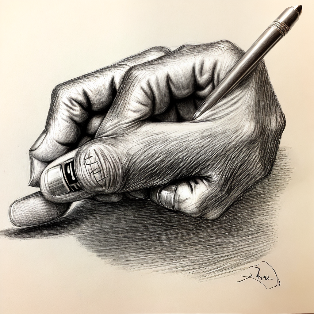 a drawing of a hand drawing itself, in pencil, on a sheet of paper.