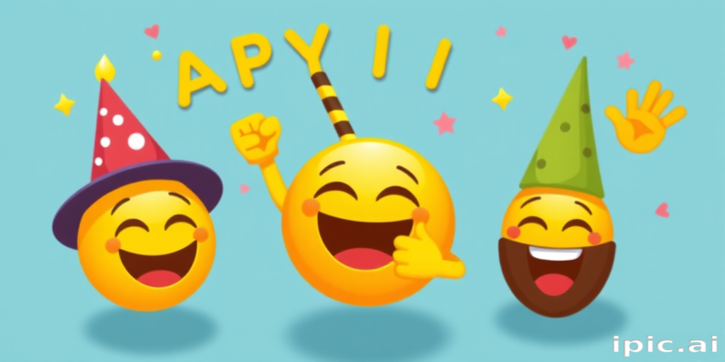 Happy Emoji Characters Celebrating a Joyful Party with Colorful Hats