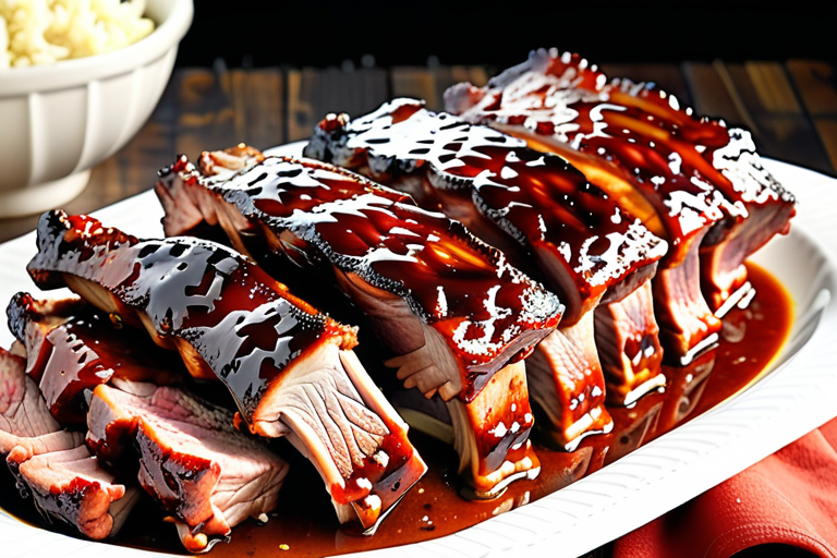 Deliciously Grilled Pork Ribs Served with Fries and Dipping Sauces