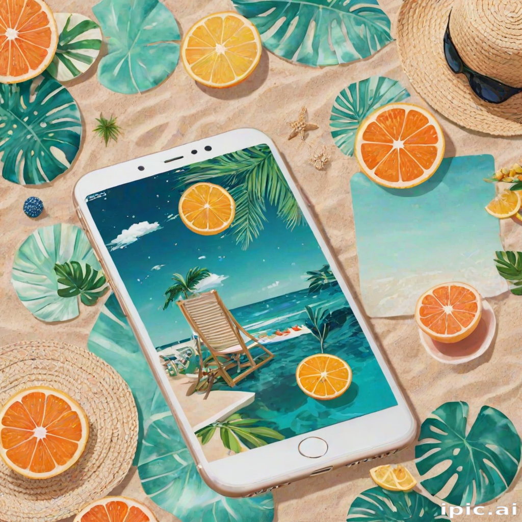 Summer Oasis: A Tropical Beach Scene with Refreshing Oranges and Relaxation