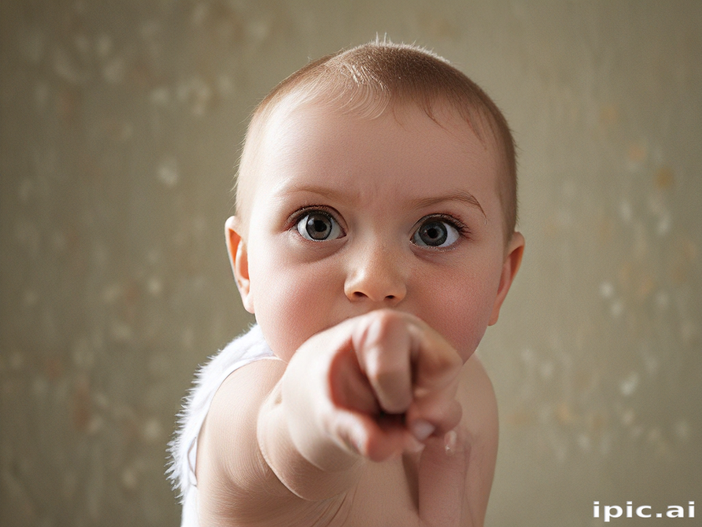 Curious Baby Expressing Strong Emotions with a Determined Pointing Gesture