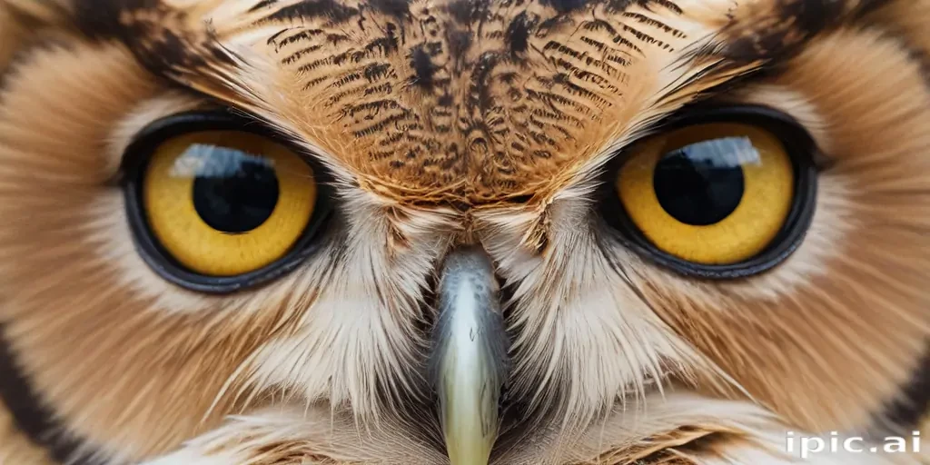 Close-Up of an Owl's Striking Eyes and Intricate Feather Patterns