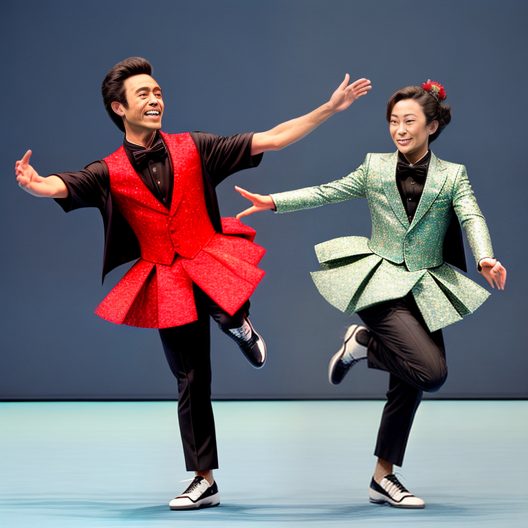 Um macaco de terno elegante beje dançando break em Tokio no estilo de ...