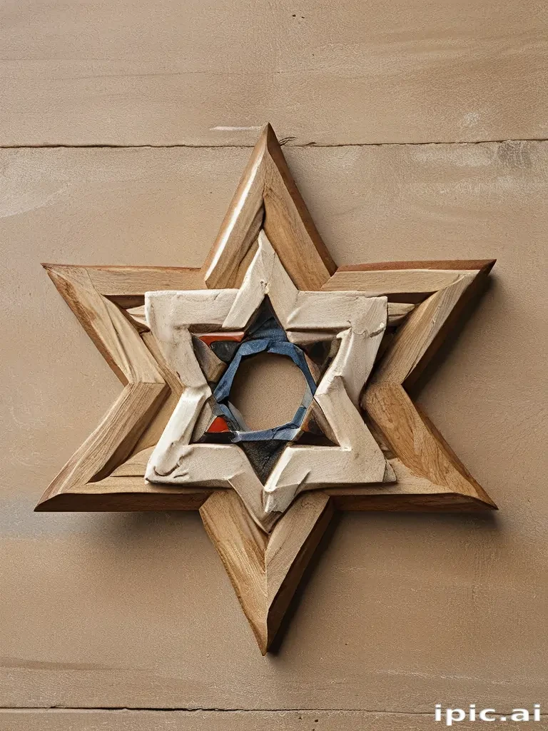 Intricate Wooden Star of David Design Against a Neutral Wall Background