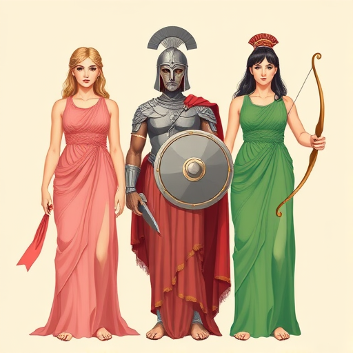 Regenerate an illustration of three ancient Greek goddesses standing ...