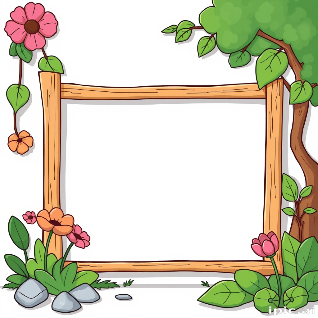 Charming Garden Frame Surrounded by Colorful Flowers and Lush Greenery