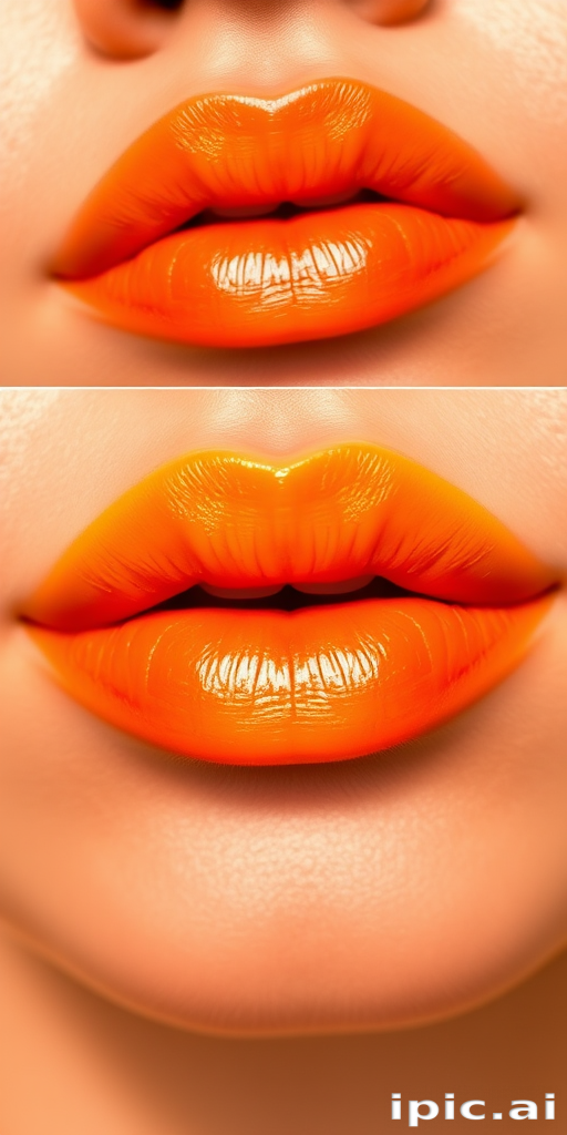 Vibrant Orange Lips: A Stunning Display of Color and Glossy Shine