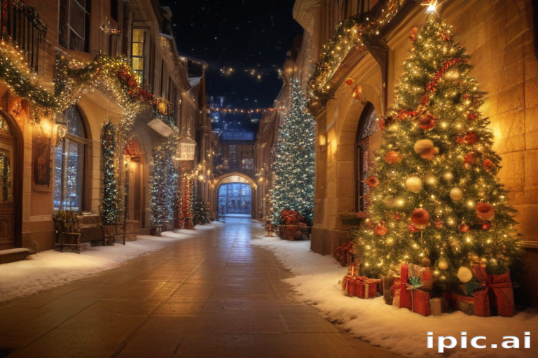 A Magical Winter Scene with Twinkling Lights and Festive Christmas ...