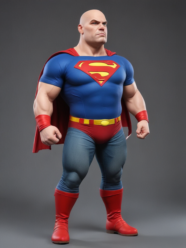 Realistic chubby bald wrestlet guy, full body, realistic superman ...