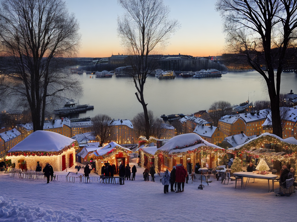 Festive Christmas setting in stockholm. With muled wine and champage ...