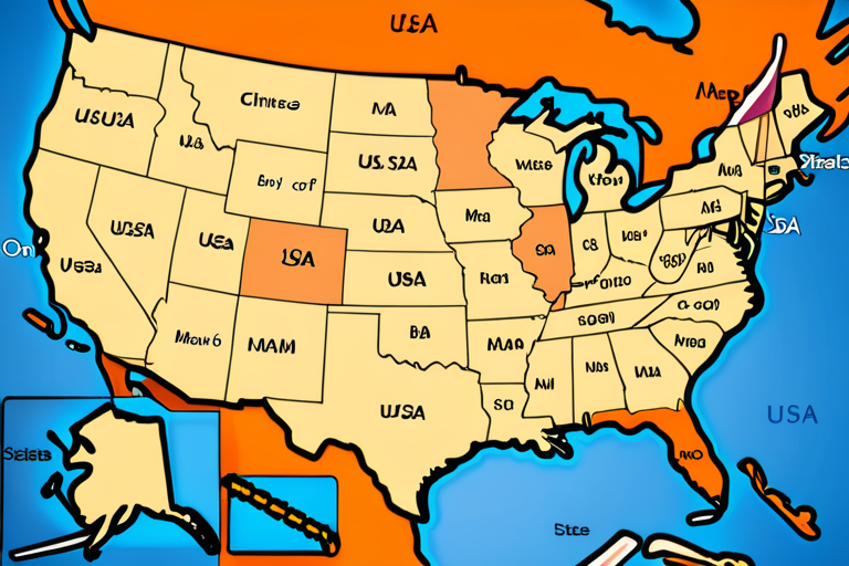 Colorful Illustrated Map of the United States with State Abbreviations ...