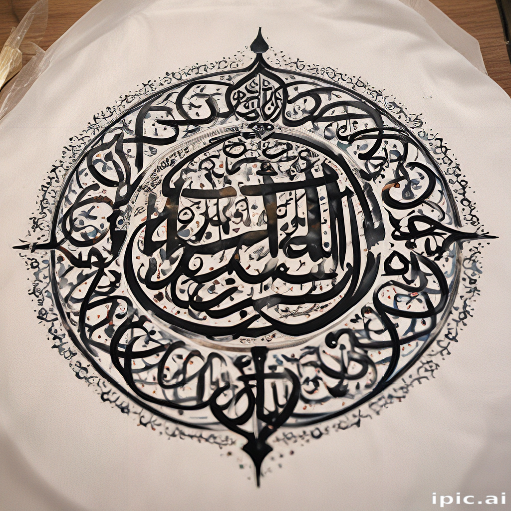 Intricate Calligraphy Design Featuring Arabic Text in a Circular Pattern