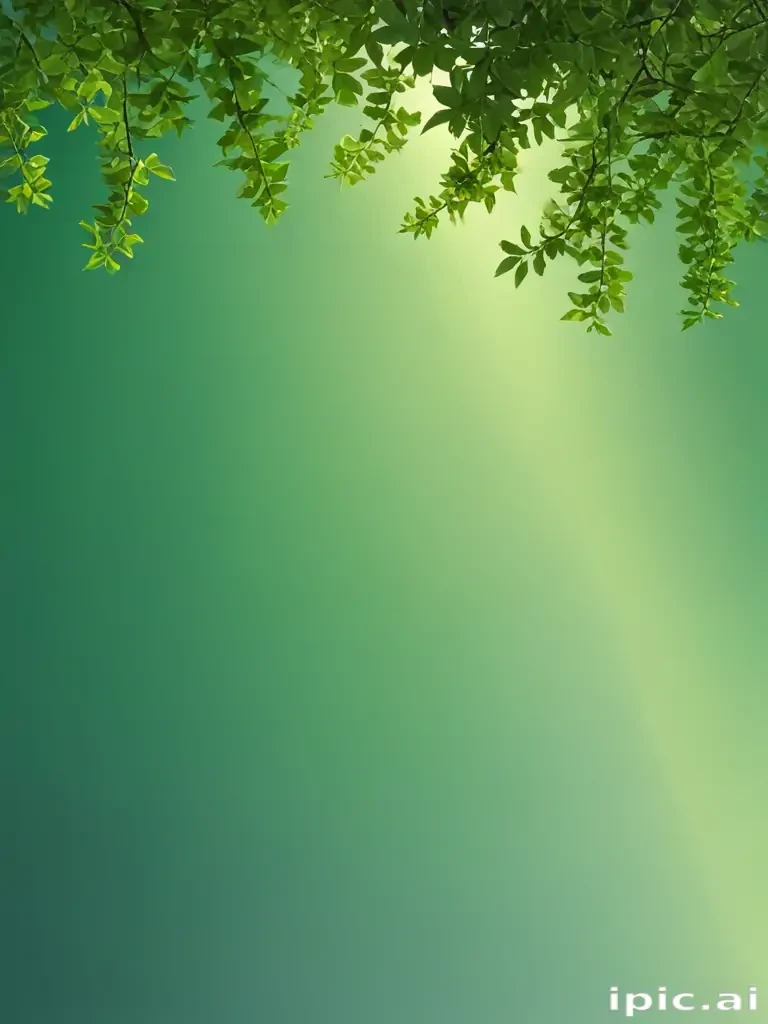 Serene Green Background with Lush Leaves and Soft Light Above