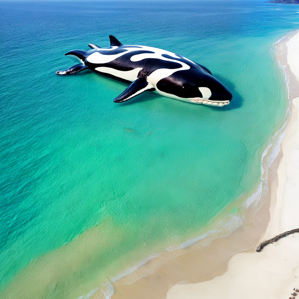 giant inflatable orca beach