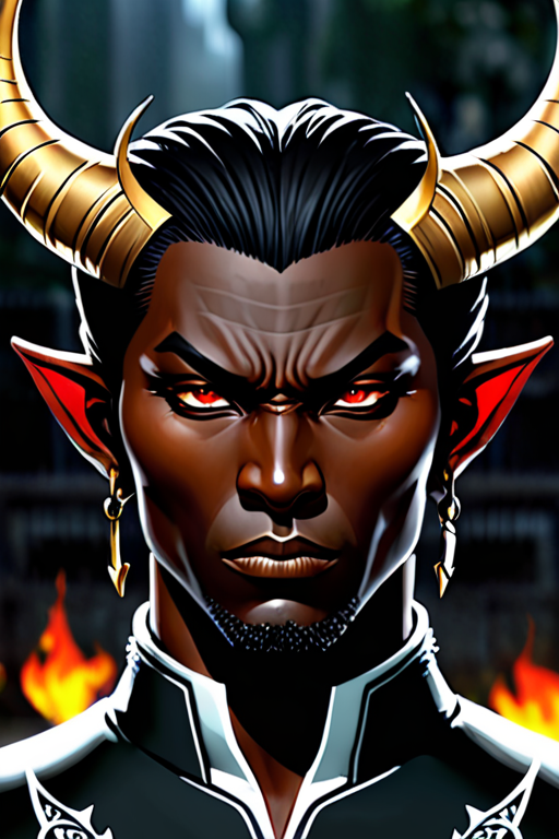 Man, dark skin, Powerful, demon, horns, short hair black, anime ...