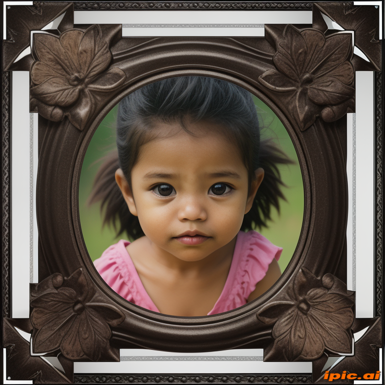 A Charming Portrait of a Young Girl Framed by Elegant Floral Design