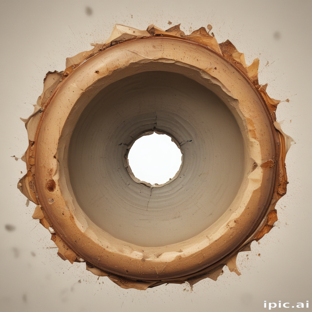 Close-Up View of a Circular Hole with Rough Edges in Wall