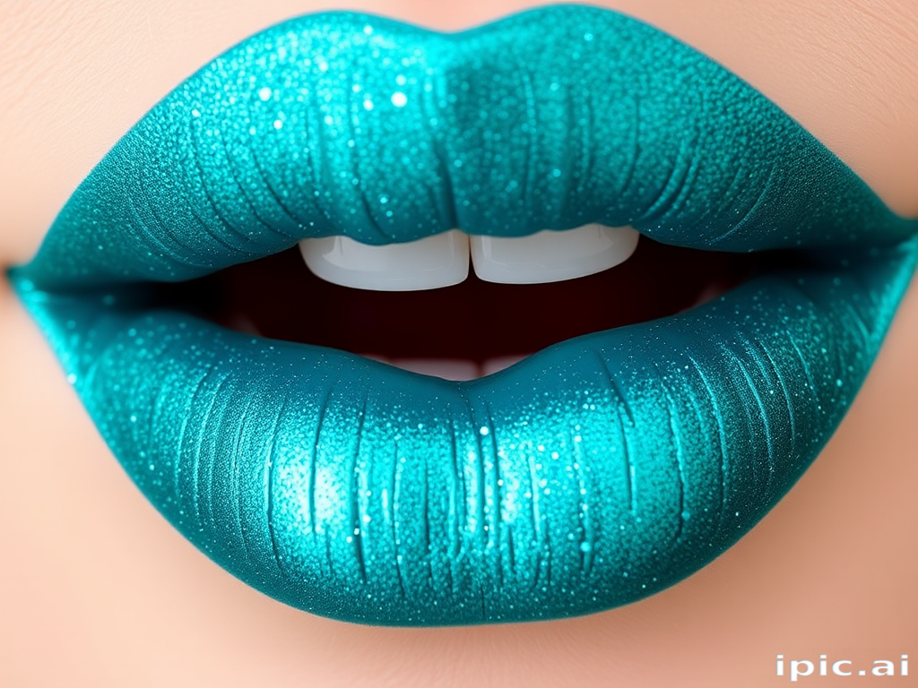 Stunning Close-Up of Sparkling Turquoise Lips with Glossy Finish and ...