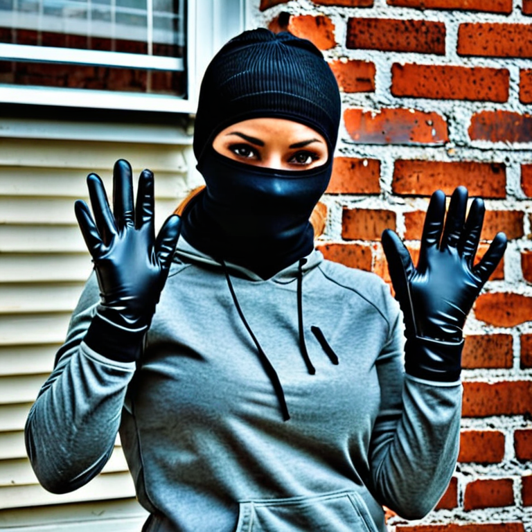 A female burglar with gloves and balaclava mask