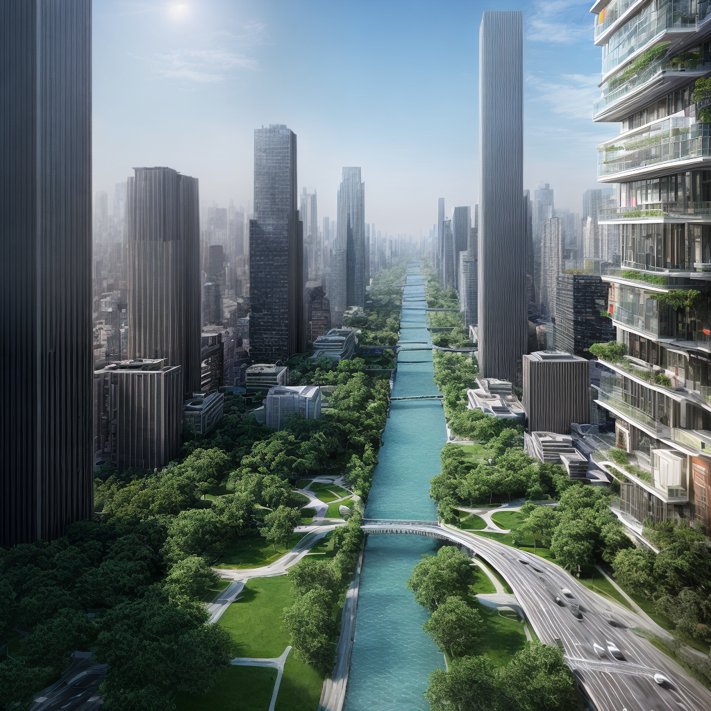An alternative reality cityscape that looks real.