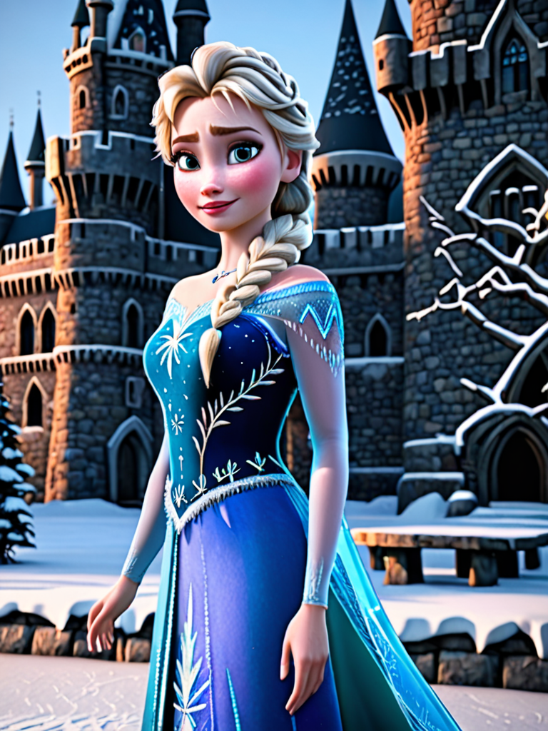 Beautiful, Elsa from frozen on ice castle, unreal engine