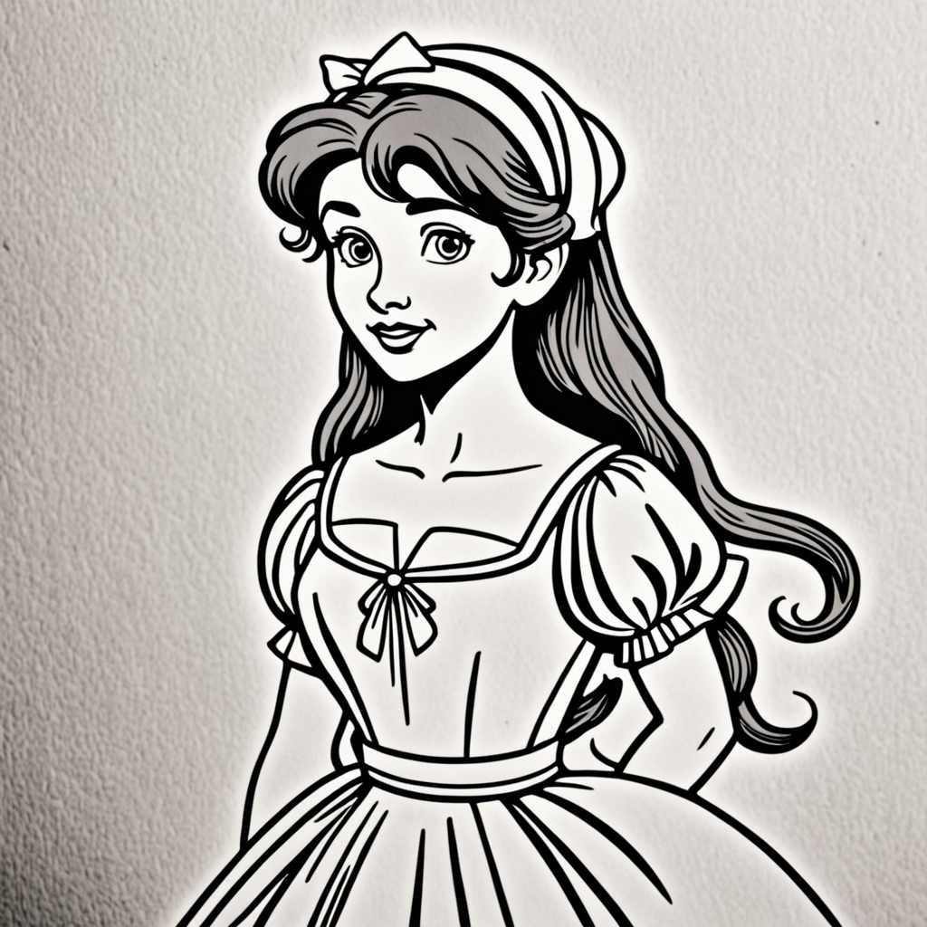 Wendy Darling fron cartoon Peter Pan line art
