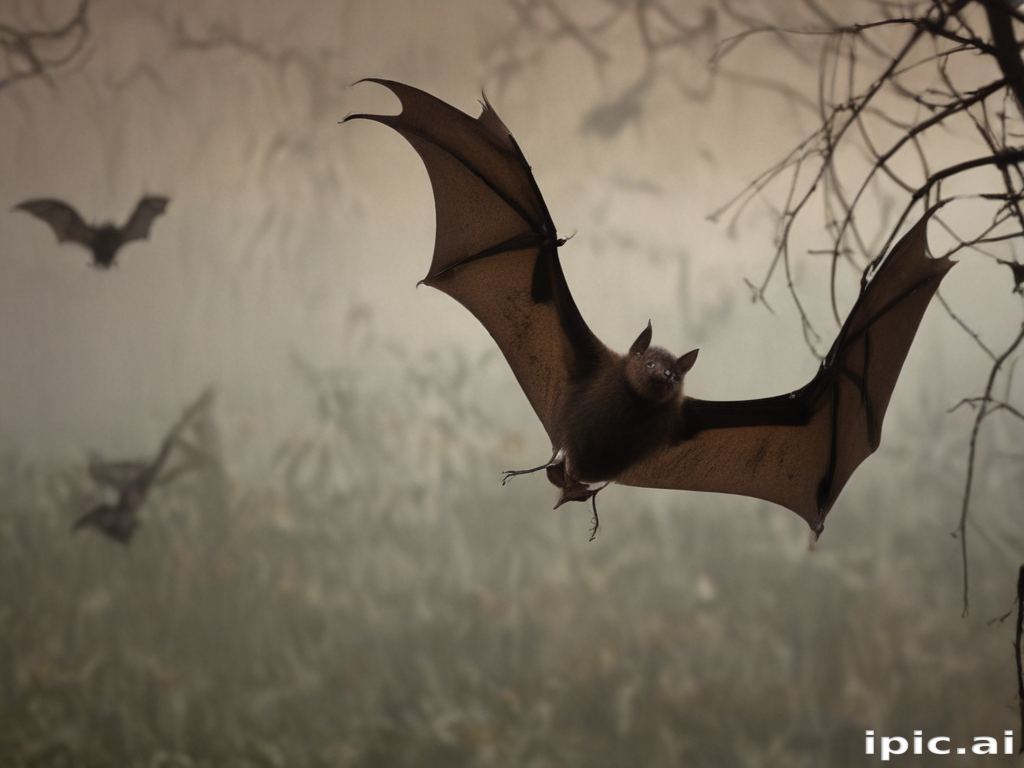 Bats Flying Through a Misty Night Sky in a Spooky Landscape