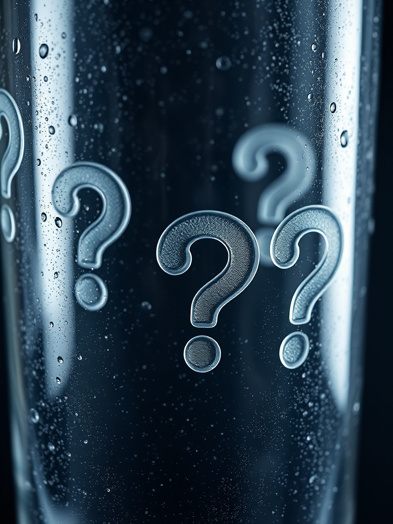 Glass of Water with Mysterious Question Marks on Its Surface
