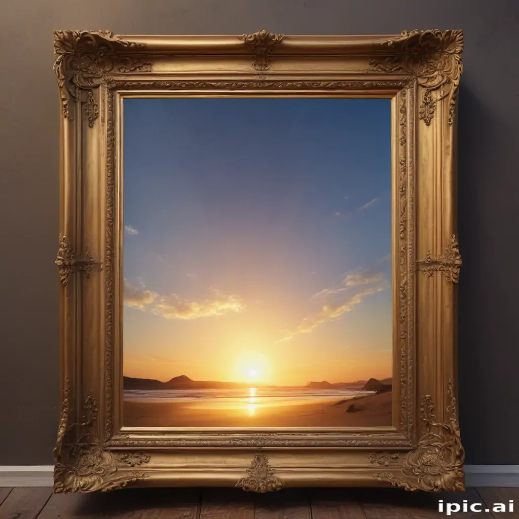A Majestic Sunset Framed Beautifully in an Ornate Golden Frame