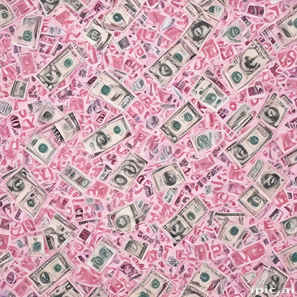 A Vibrant Collage of Dollar Bills on a Playful Pink Background