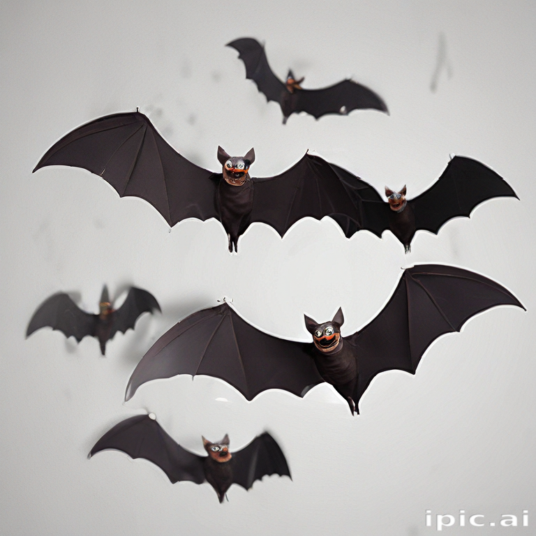 Whimsical Bats with Umbrella Wings Flying Through a Dreamy Sky