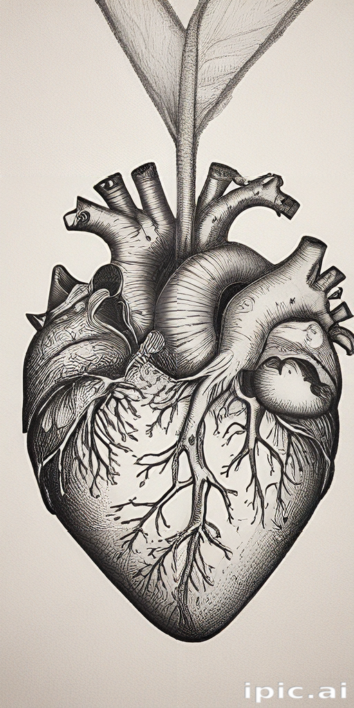 Intricate Illustration of a Human Heart Showcasing Detailed Anatomy and ...