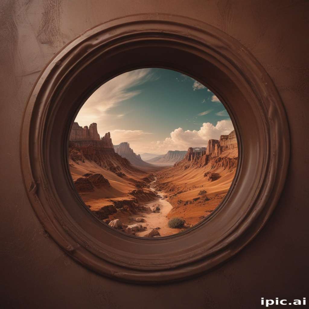 Captivating Desert Landscape Framed by an Elegant Oval Window View