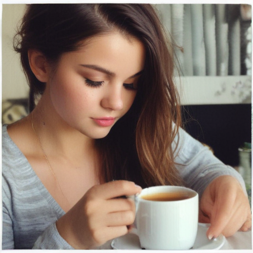 Selena Gomez drinking tea watercolour