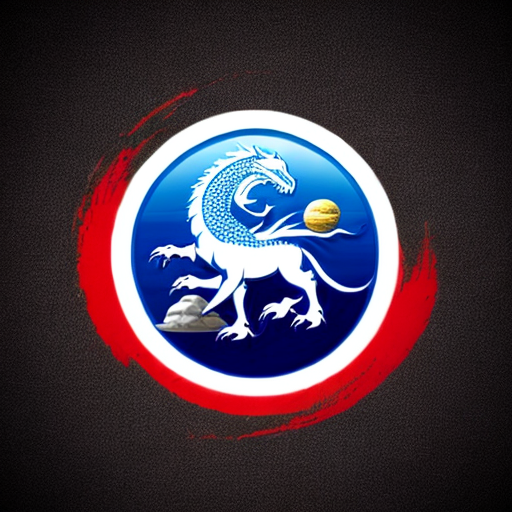 a logo with a mountain with a dragon curling around it in the ocean ...