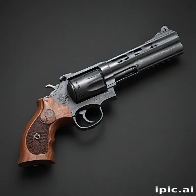Elegant Revolver with Wooden Grip Displayed on a Dark Background