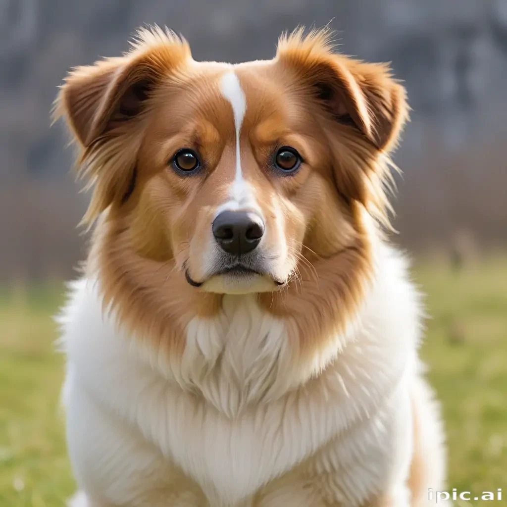 A Beautiful Dog with Fluffy Fur Sitting in a Green Field.