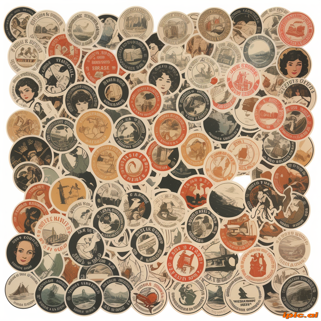 A Vibrant Collection of Vintage Travel Stickers Featuring Scenic ...