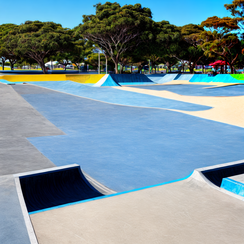 linear skate park with footpath near beach