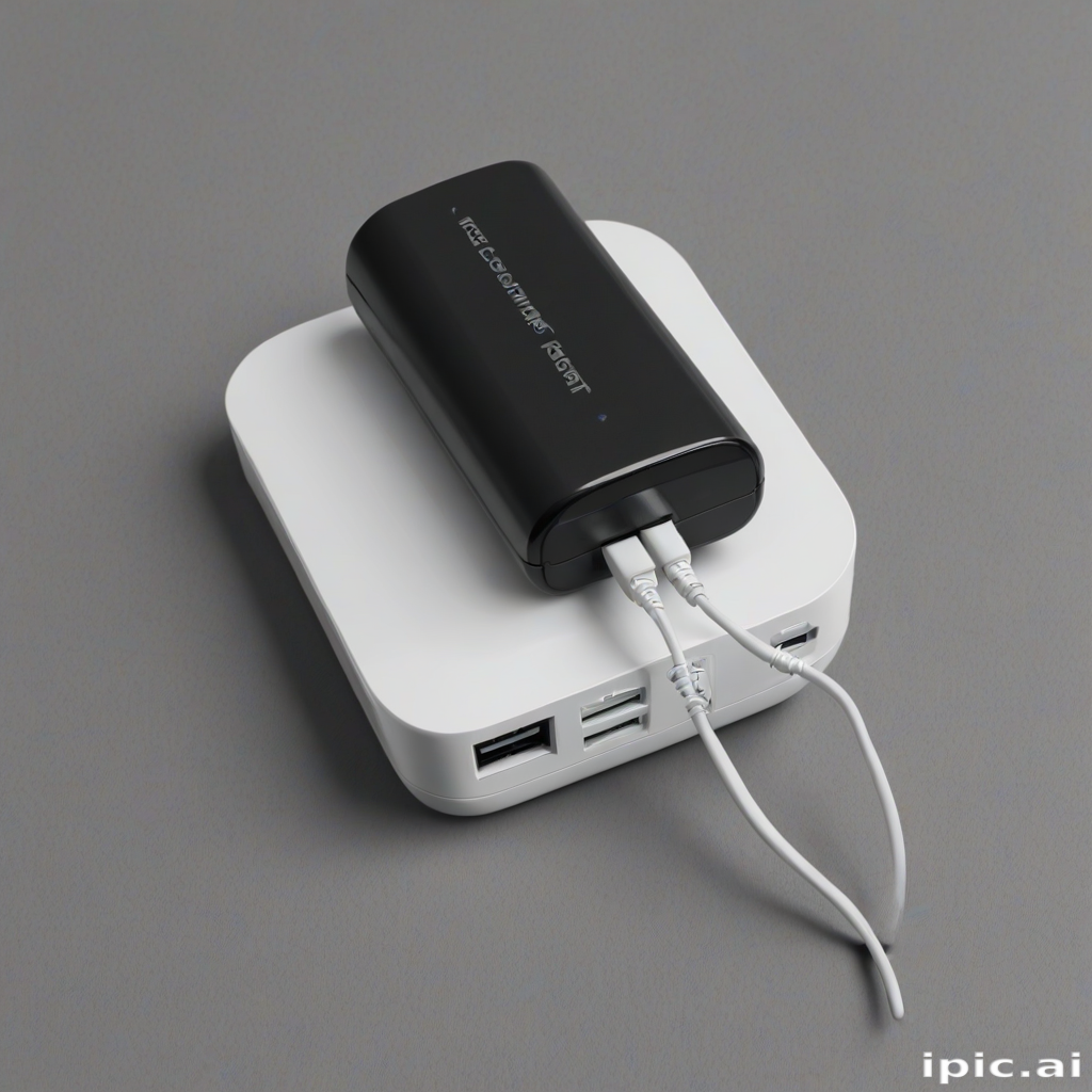 Portable Power Bank Charging on a White Multi-Port USB Hub