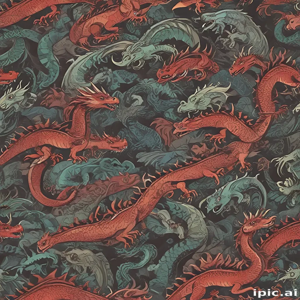 Colorful Fantasy Dragons Intertwined in a Whimsical, Intricate Design ...