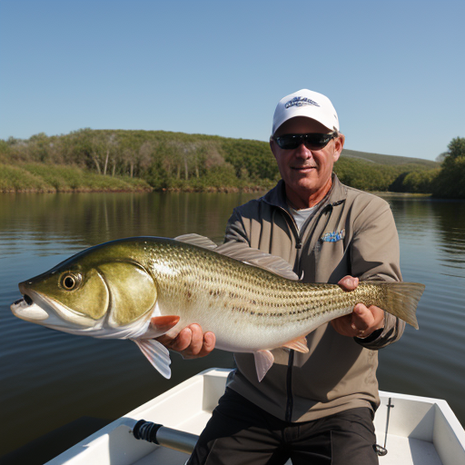 Angler Proudly Displays His Impressive Catch on a Serene Lake Day