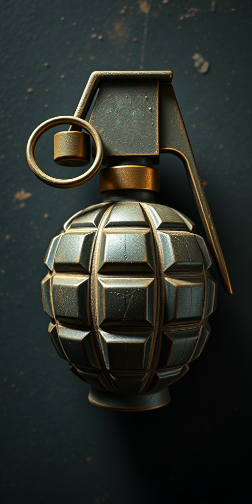 A Green Hand Grenade Positioned on a Textured Surface in Focus.